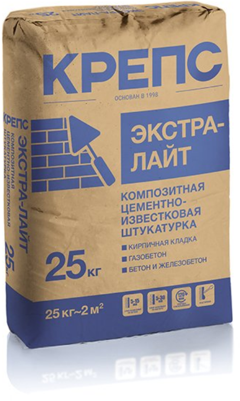 Штукатурка композитная цементно-известковая КРЕПС 'Экстра-лайт' 25кг в ...